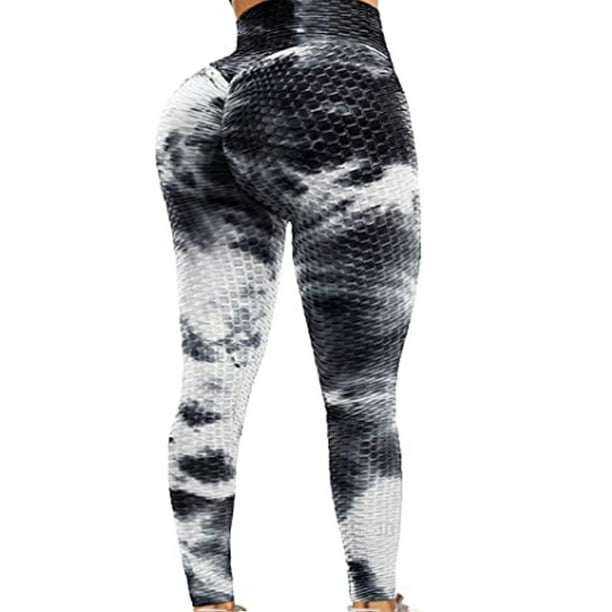 Fittoo Women Tie Dye Yoga Pants High Waist Ruched Butt Lift Texture