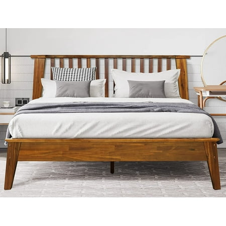 Acacia Kaylin Wooden Bed Frame with Headboard, Solid Wood Platform Bed, Easy Assembly, No Box ...