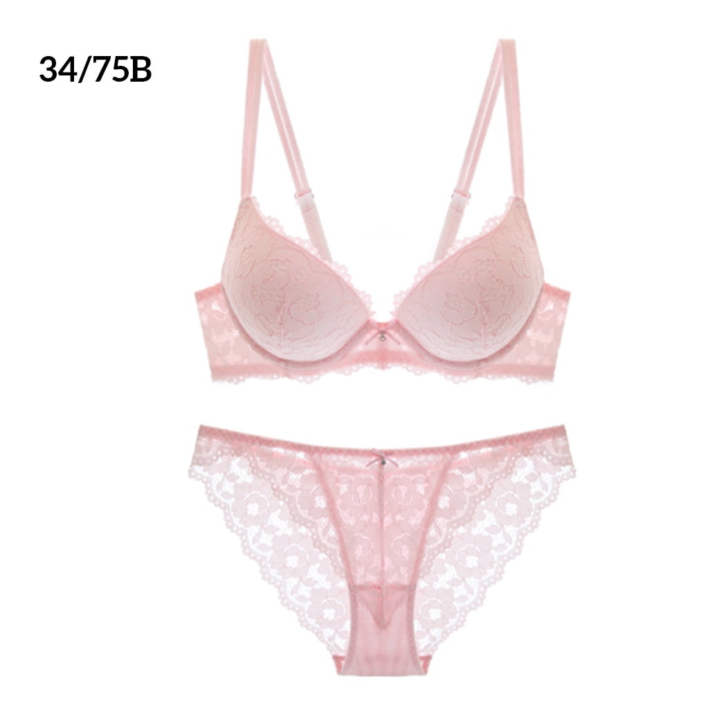 pitrice Lace Bra Panties Set Push up Adjustable Girls Underwear Hollow Breathable Lingerie, Pink ...