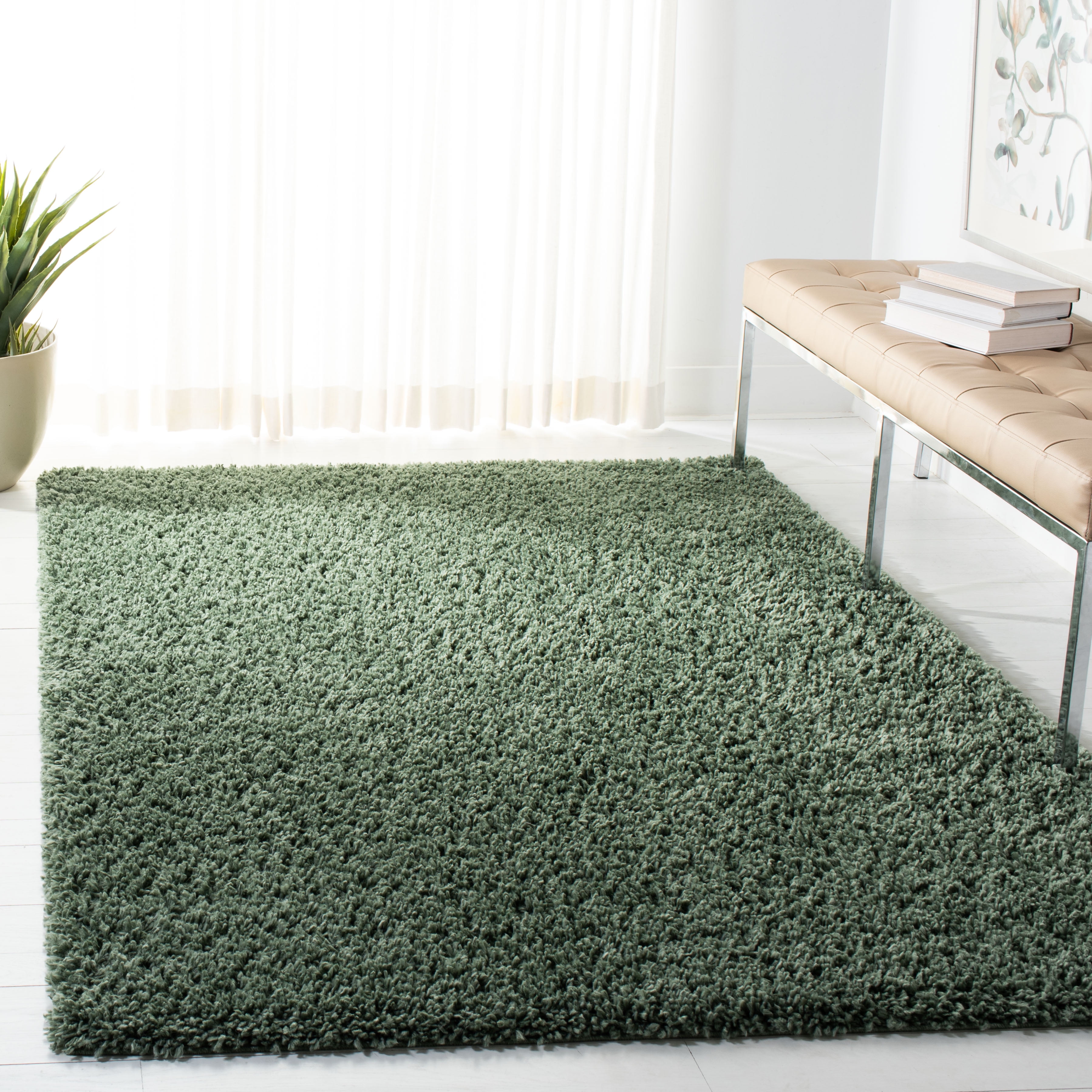 SAFAVIEH August Sophia Solid Plush Shag Area Rug, Green, 9' x 12 ...
