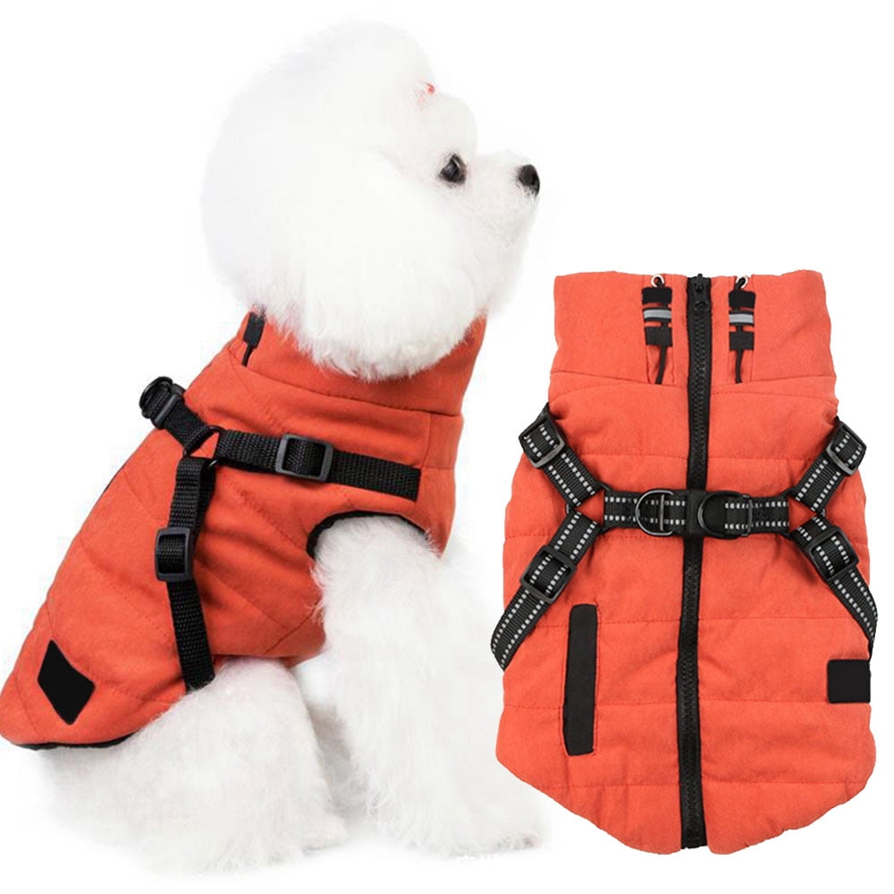 Aosijia Pet Dog Jacket with Harness Waterproof Reflective Cotton Padded ...