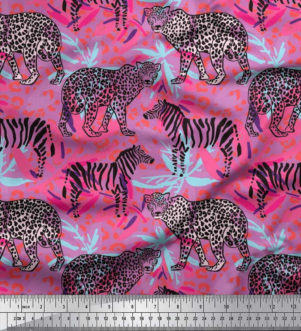 Soimoi Pink Cotton Duck Fabric Leopard Skin,Leopard & Wild Animal Print ...