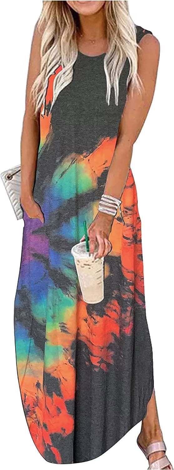 Maxi Dress for Women Sleeveless Casual Loose Pocket Long Dresses ...