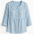Craaazy 3/4 Sleeve Tops for Women Loose Fit Solid Color Peter Pan ...