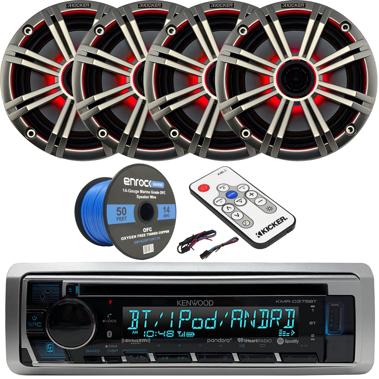 Kenwood Marine Motorsports Single DIN CD Bluetooth UBS AUX Receiver, 4 ...