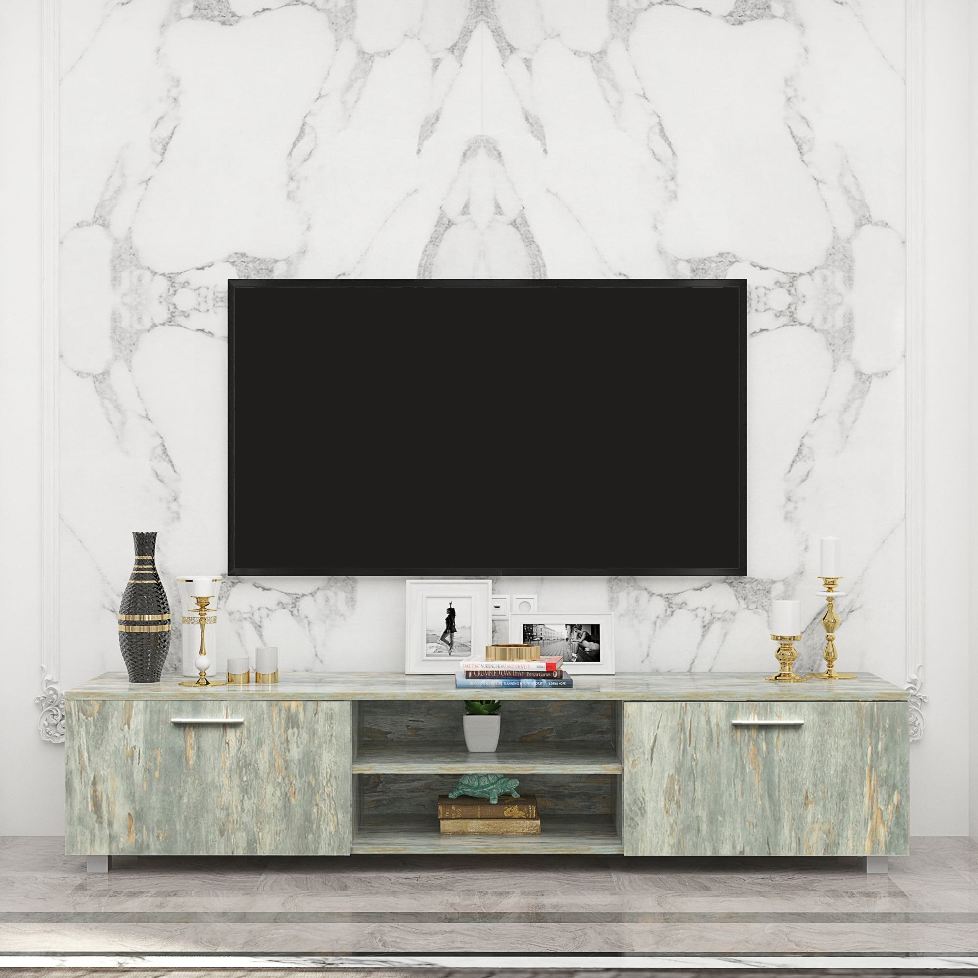 TV Stand for 55 Inch TV, Television Table with 2 Storage Cabinet and ...