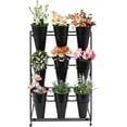 3-Tier Flower Display Stand with 9 Buckets, Black Iron Plant Stand with ...