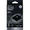 GE USB-C to Dual HDMI Adapter Black 4K at 60Hz, Supports 2 HDMI ...