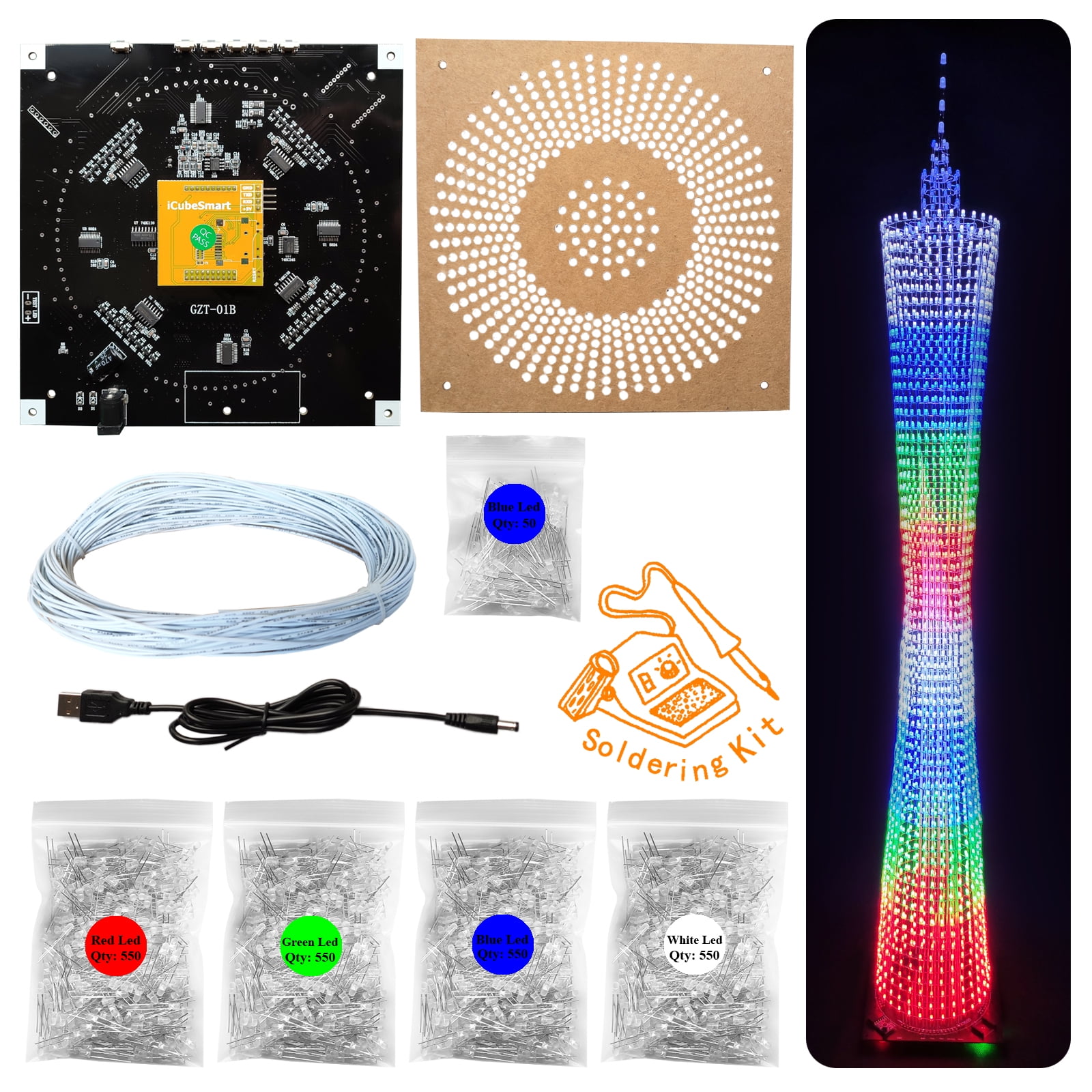 Free Shipping! iCubeSmart GZT64 Led Canton Tower Model DIY Electronic ...