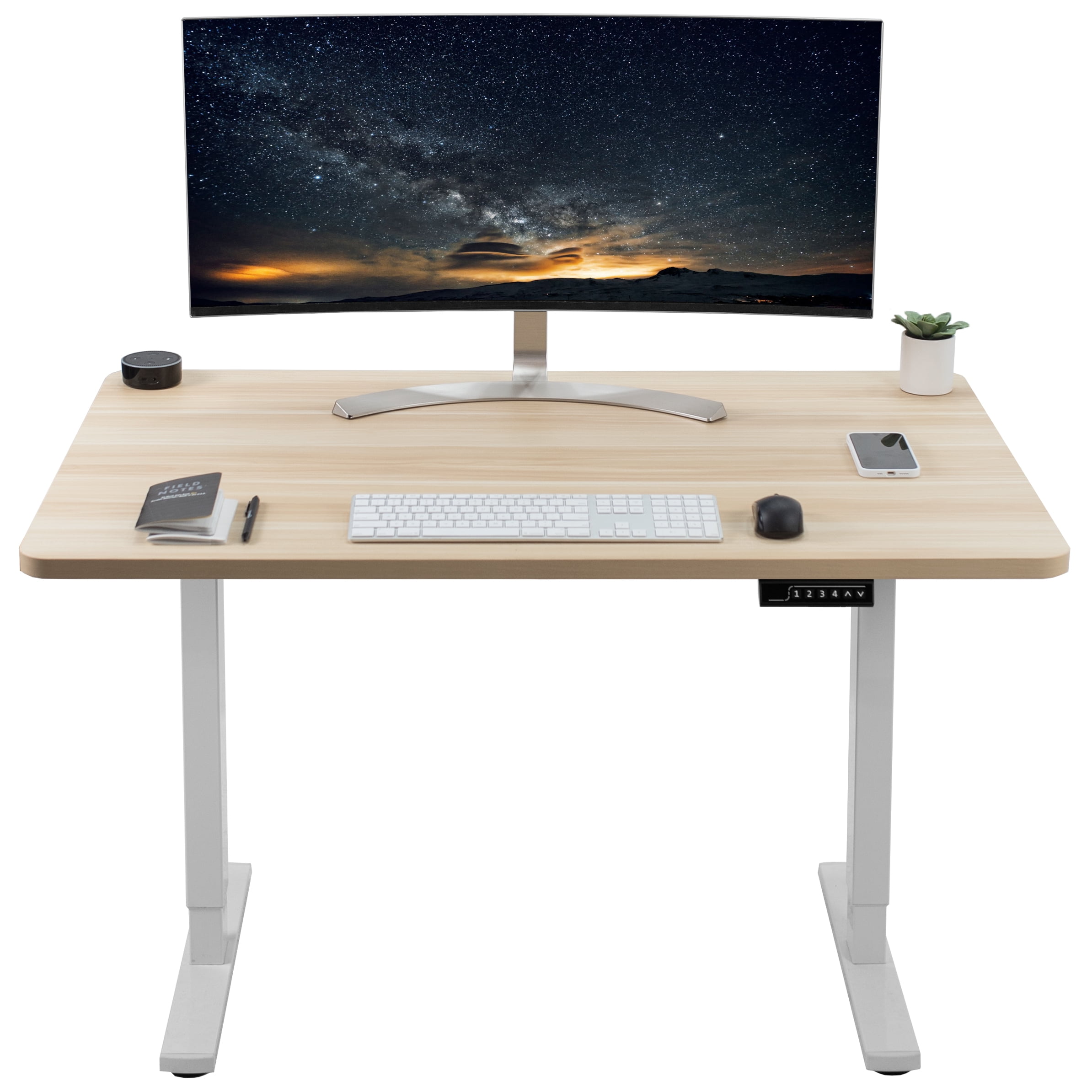 VIVO Electric 48" x 30" Stand Up Desk, Light Wood Table Top, White ...