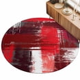 Abstract Color Block Art Round Rug 5ft Red Geometric Seamless Washable ...