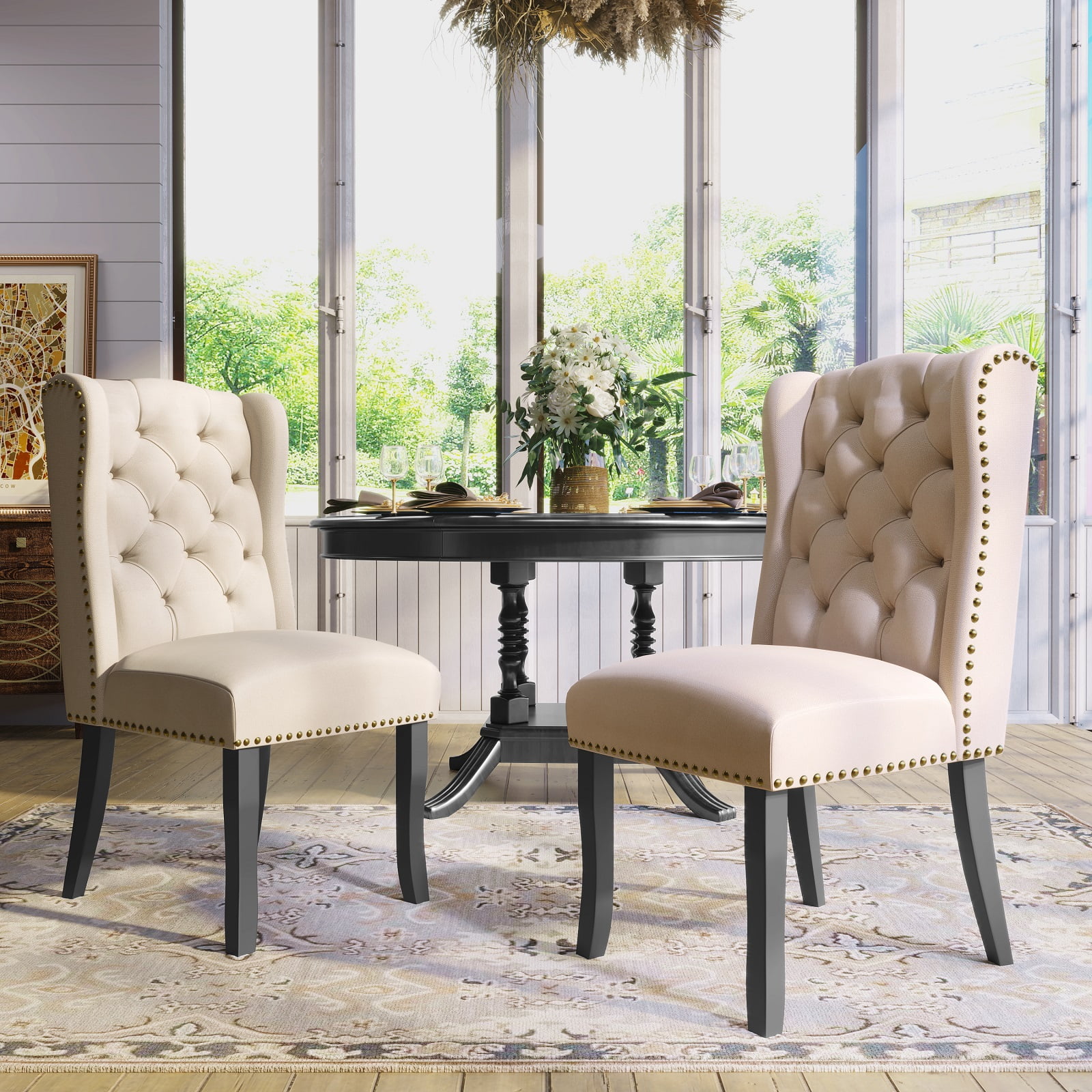 Cotton Fabric Solid Wood Dining Chairs, Accent Parsons Diner Chairs ...