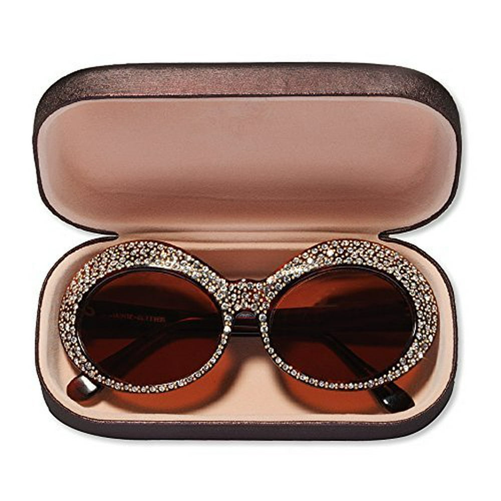 Large Sunglasses Case For Men And Women Hard Shell Eyeglass Case Satiny Brown