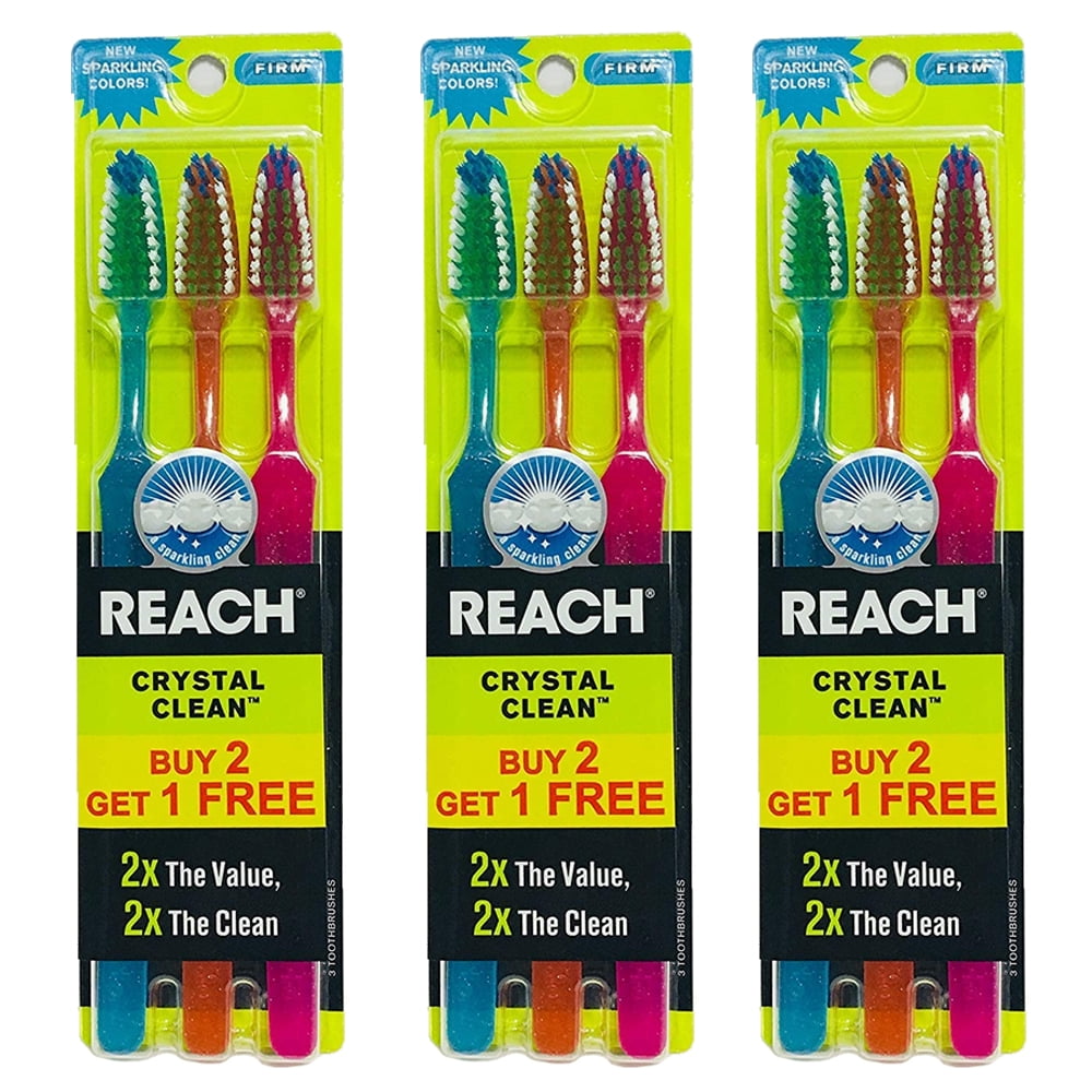 Pack of (3) Reach Crystal Clean Tooth Brushes. Sparkling Colors ...