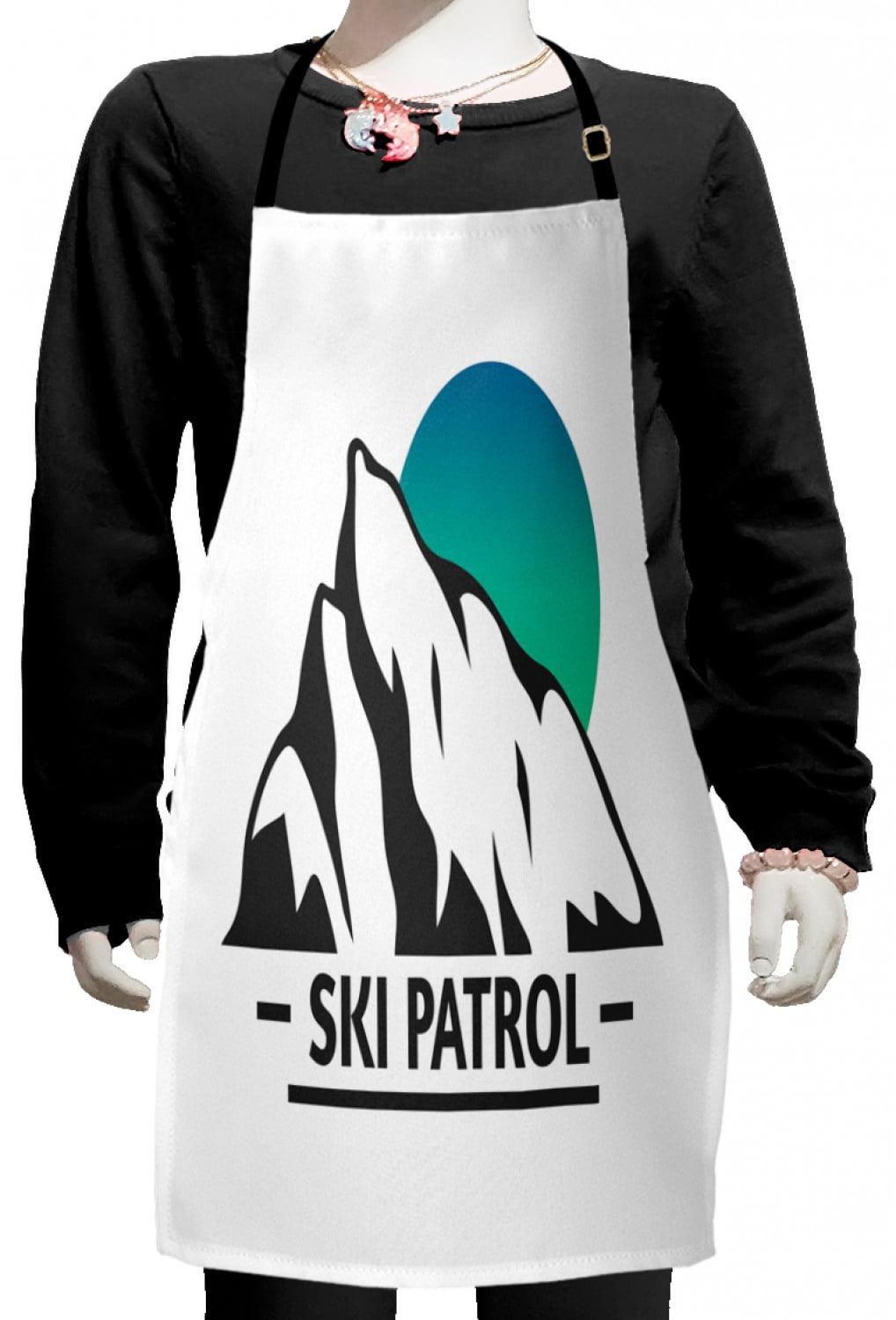Winter Kids Apron, Mountain and Ombre Effect Sun Ski Patrol Typography ...