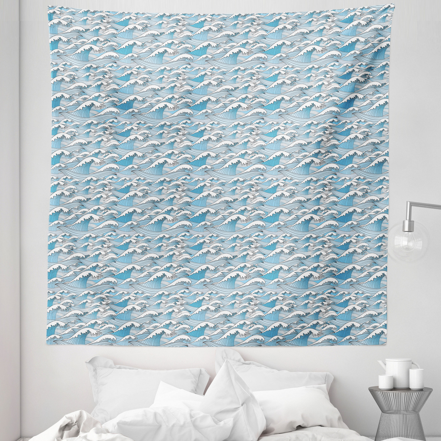 Ocean Tapestry, Wavy Sea Pattern Ornamental Marine Illustration with ...