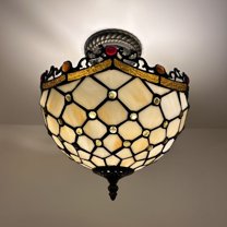 Tiffany Ceiling Lights Fixture Blue Stained Glass Dragonfly 12-Light ...