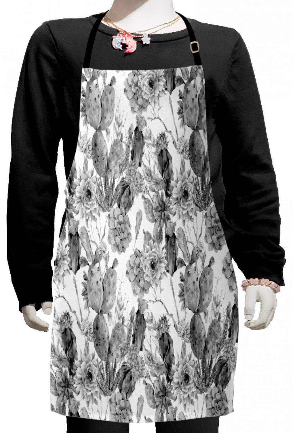 Cactus Kids Apron, Boho Form Style Monochrome Cactus Flowers and ...