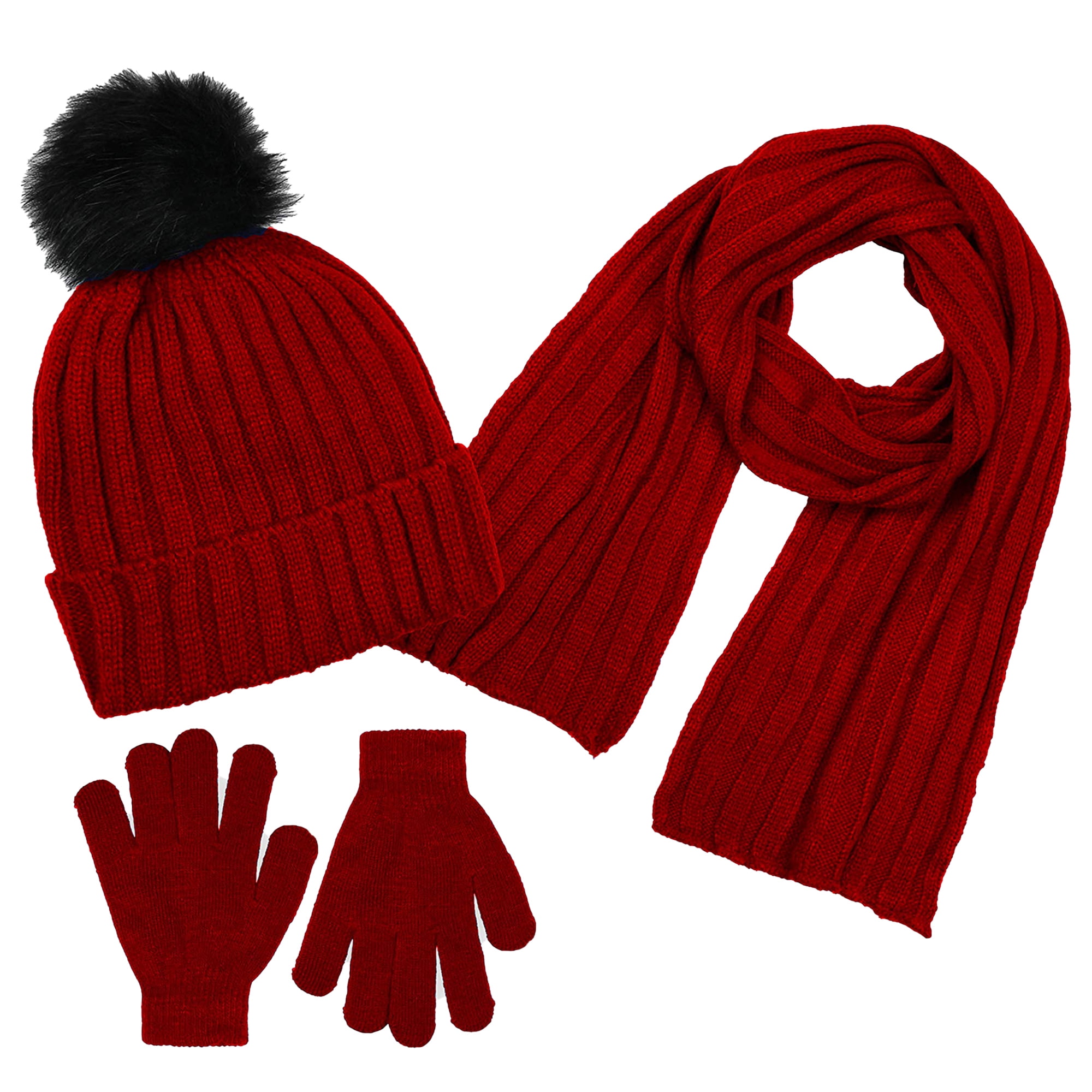 S.W.A.K Knitted Matching Beanies, Scarf & Glove Set - Girls Winter ...