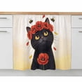 Cute Black Cat Cabinet Curtains 28" W x 35" L Red Flower Bee Country ...