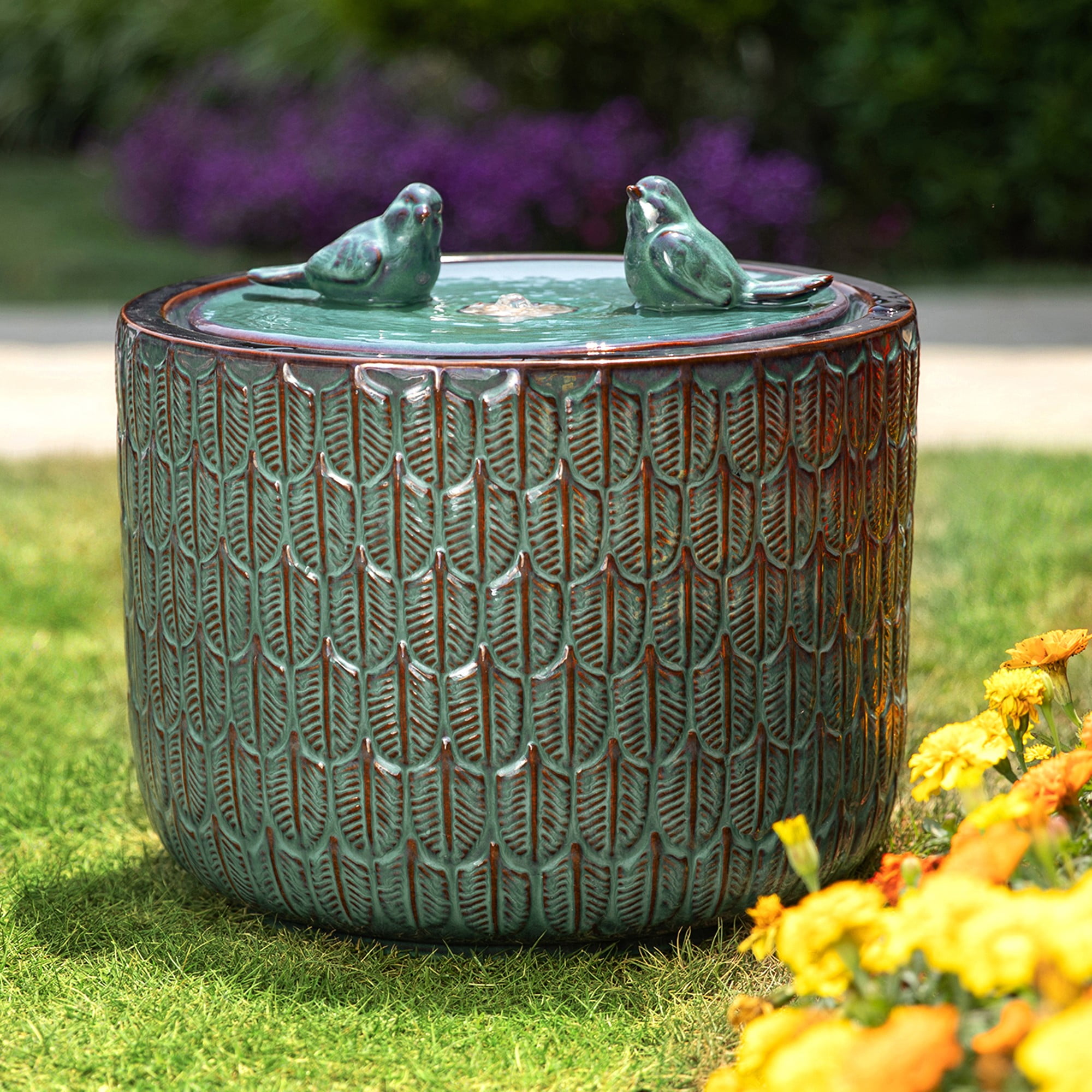 Glitzhome Antique Cylindrical Ceramic Water Fountain with LED Light for ...