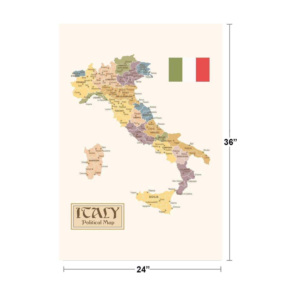Buy Political Map Of Italy 36 x 24 Poster, by Poster Foundry Online at ...
