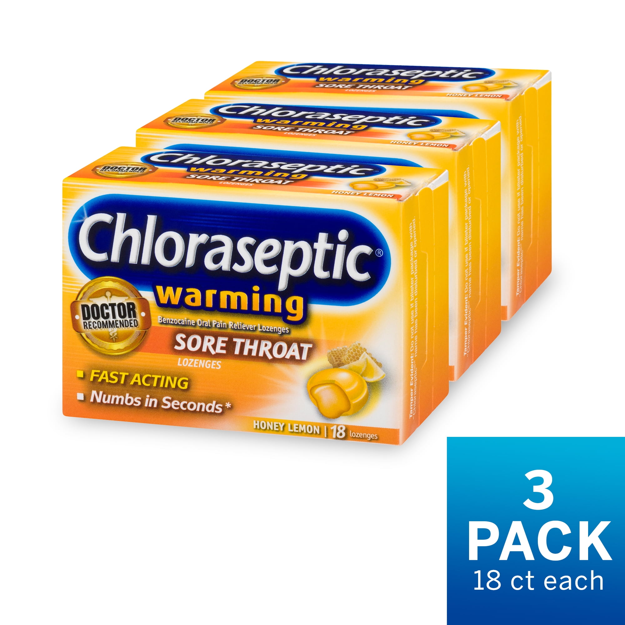 Chloraseptic Sore Throat Lozenges, Warming Honey Lemon Flavor, 18 Count ...