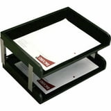 Classic Black Leather Double Side-Load Letter Trays with Silver Posts ...