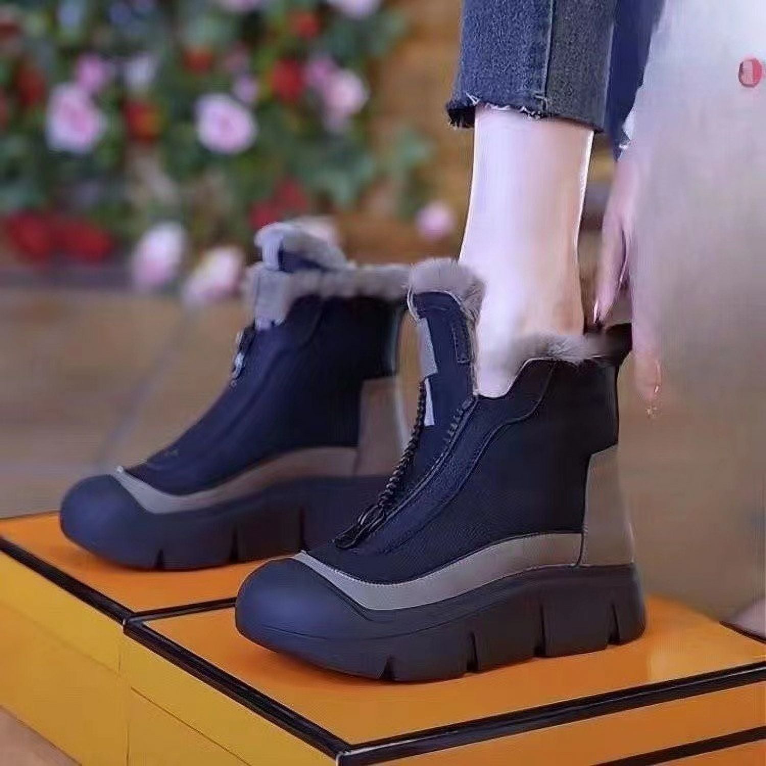 Botas de nieve deshilachadas con cremallera frontal y suela gruesa para ...
