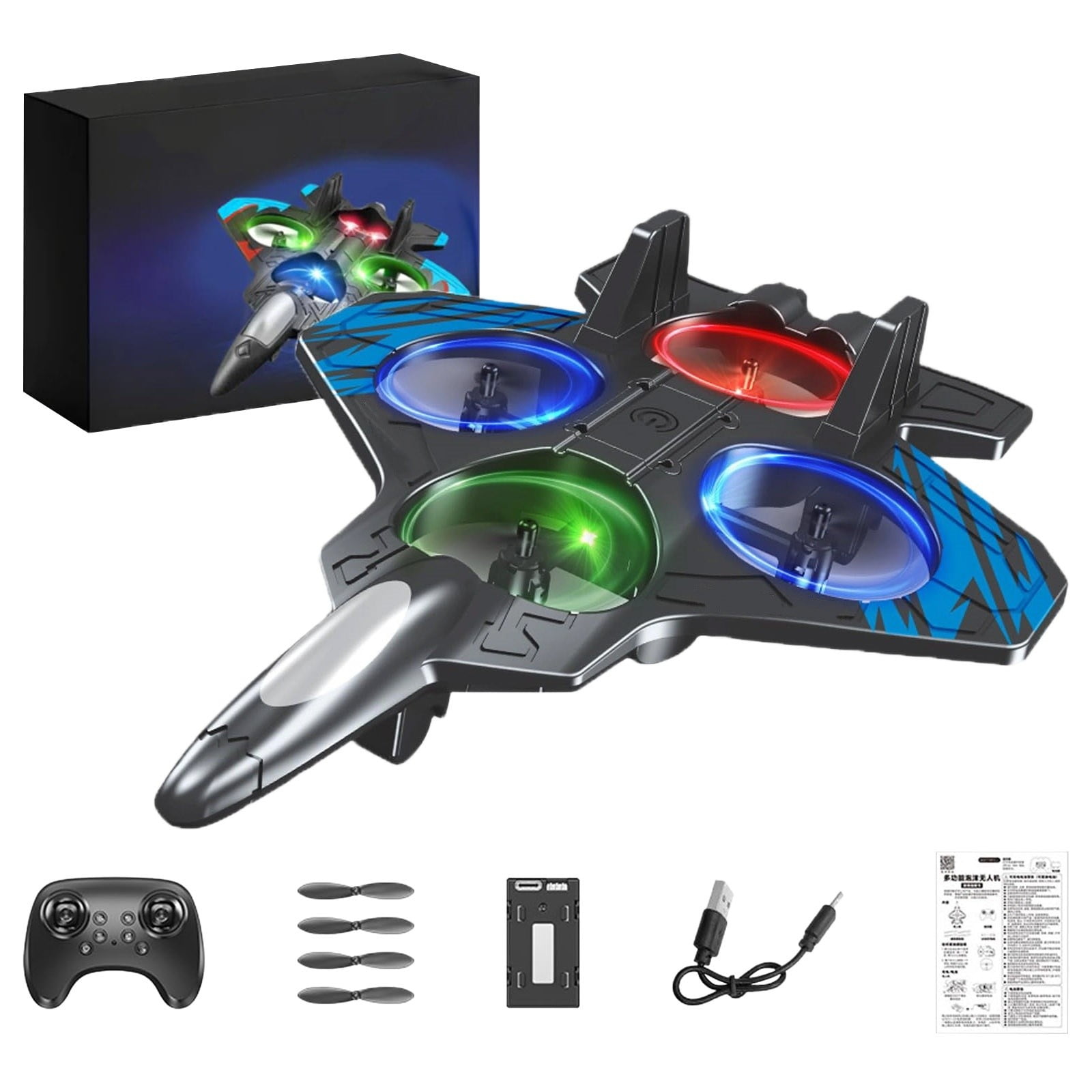 Decorland Education Puzzle Toy Rc Stunt Plane With Lights 360° Flip Indoor Outdoor For Kids And Grownups Easy Remote Control Aircraft For Boys And Gir