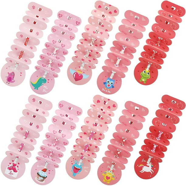 50 Pieces Valentine Cards for Kids Worm Pencil Toppers Heart Greeting ...