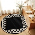 Black Square 3.3' Round Rug for Bedroom Reading Corner, Graphic Retro ...