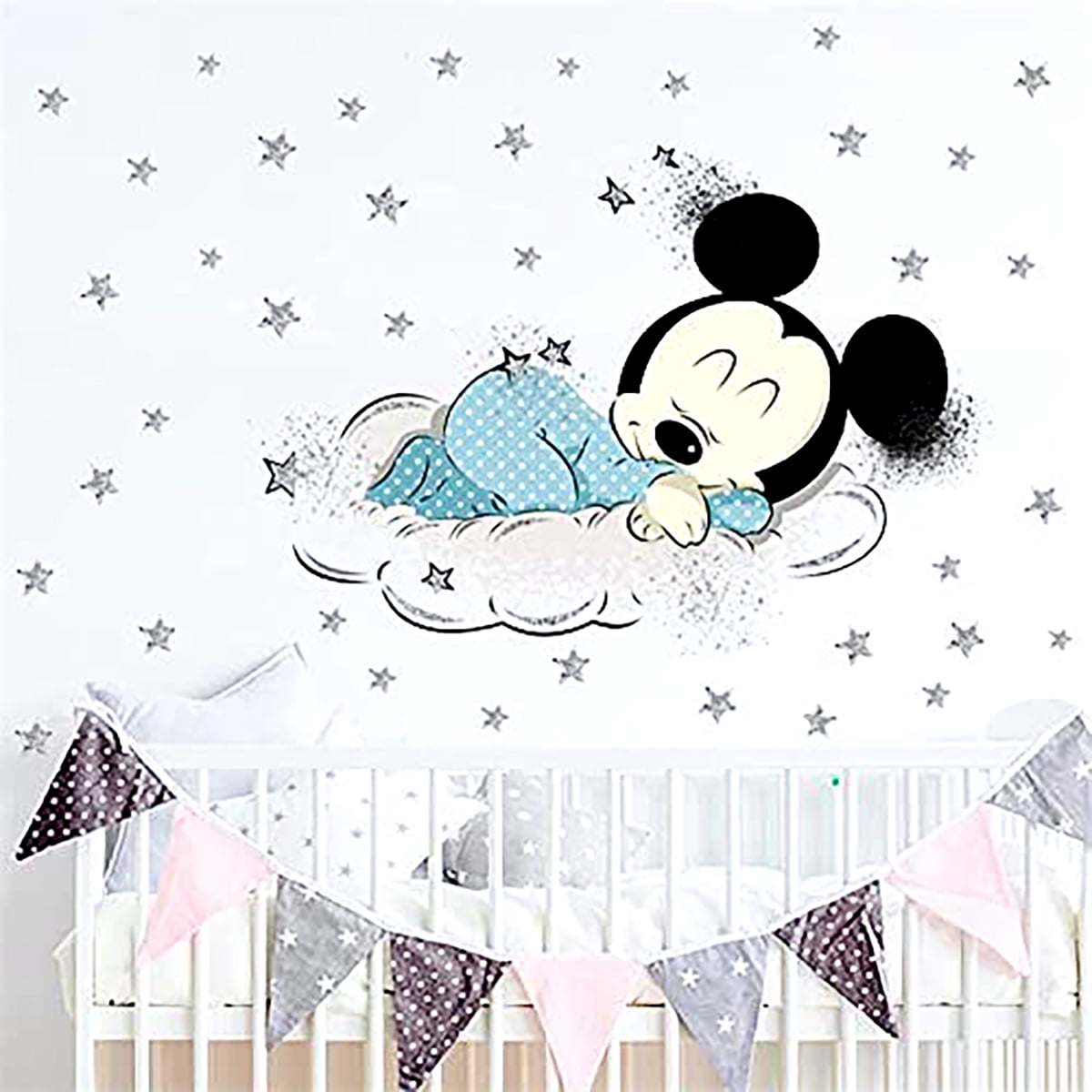 Kids Room Wall Sticker, Mickey Mouse Stars Sleep Kids Wall Decor ...