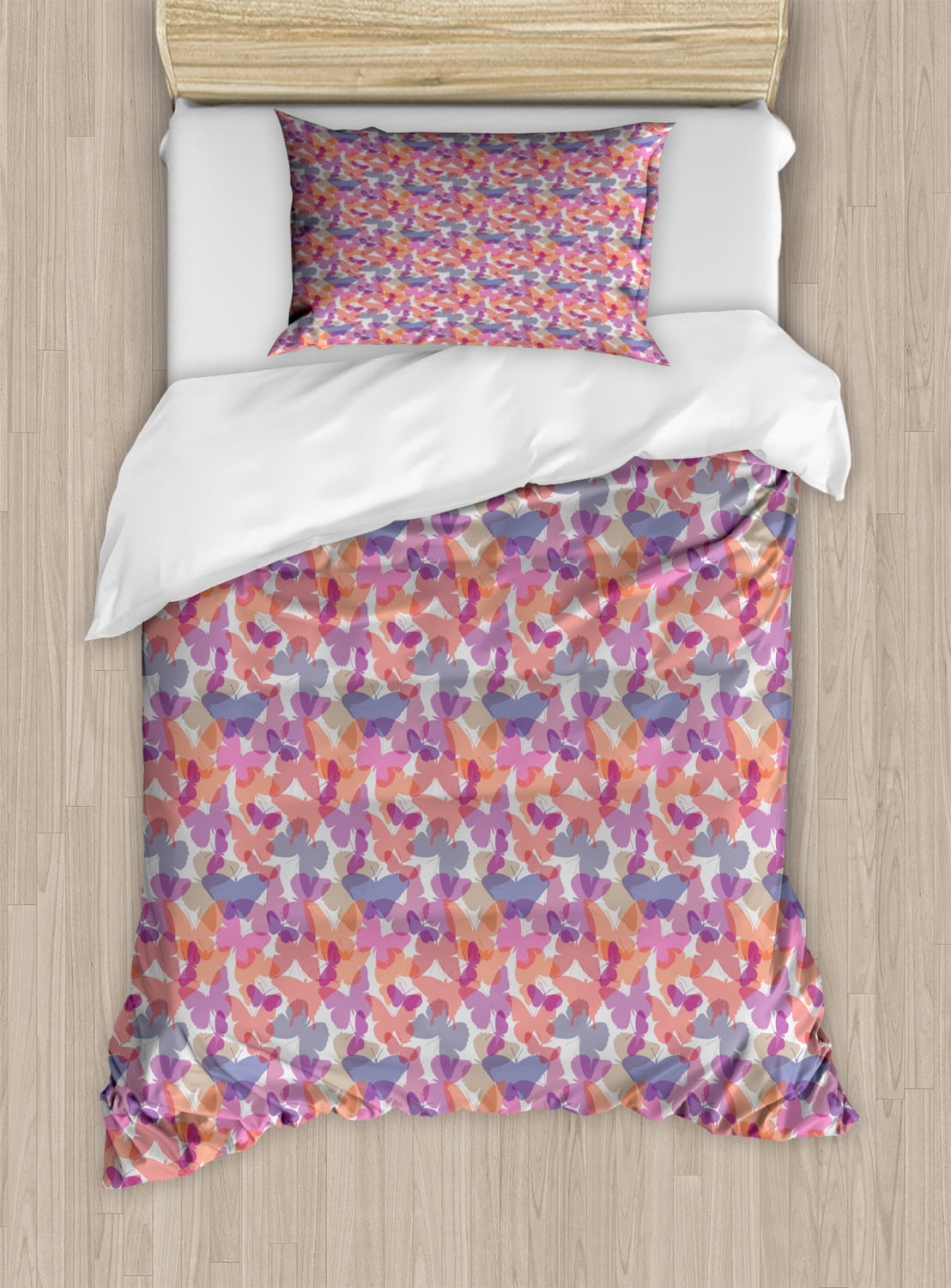 Muted Colors Duvet Cover Set Twin Size, Charming Layout of Butterfly ...