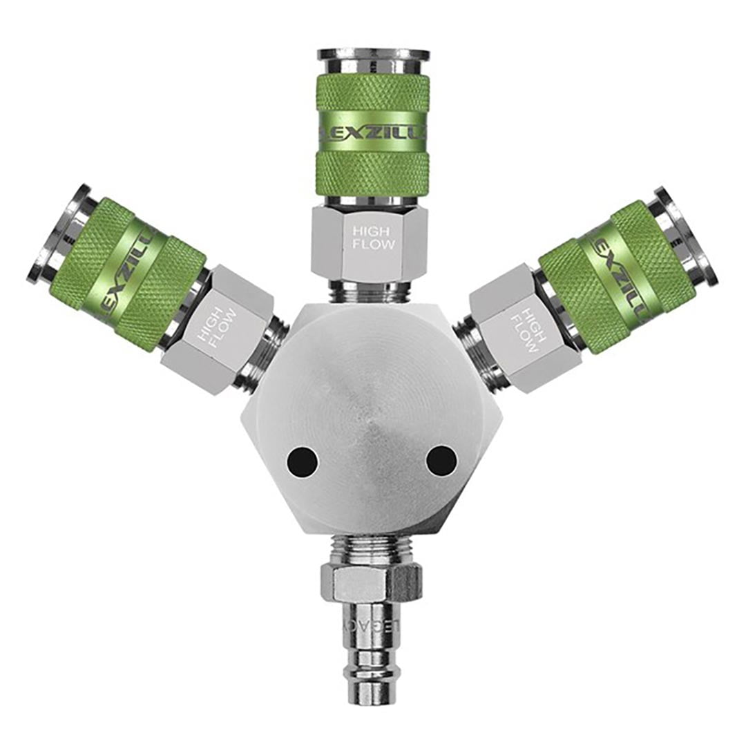 Flexzilla Pro High Flow 3 Way Manifold 3/8" NPT High Flow Couplers and ...