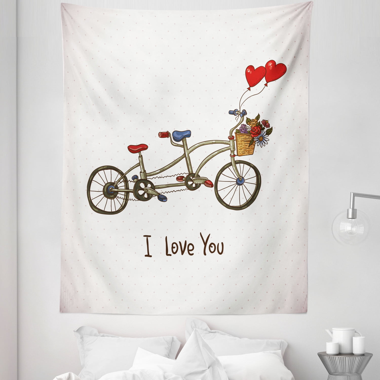 Bike Party Tapestry, Romantic Floral Tandem Bicycle Motif Heart ...