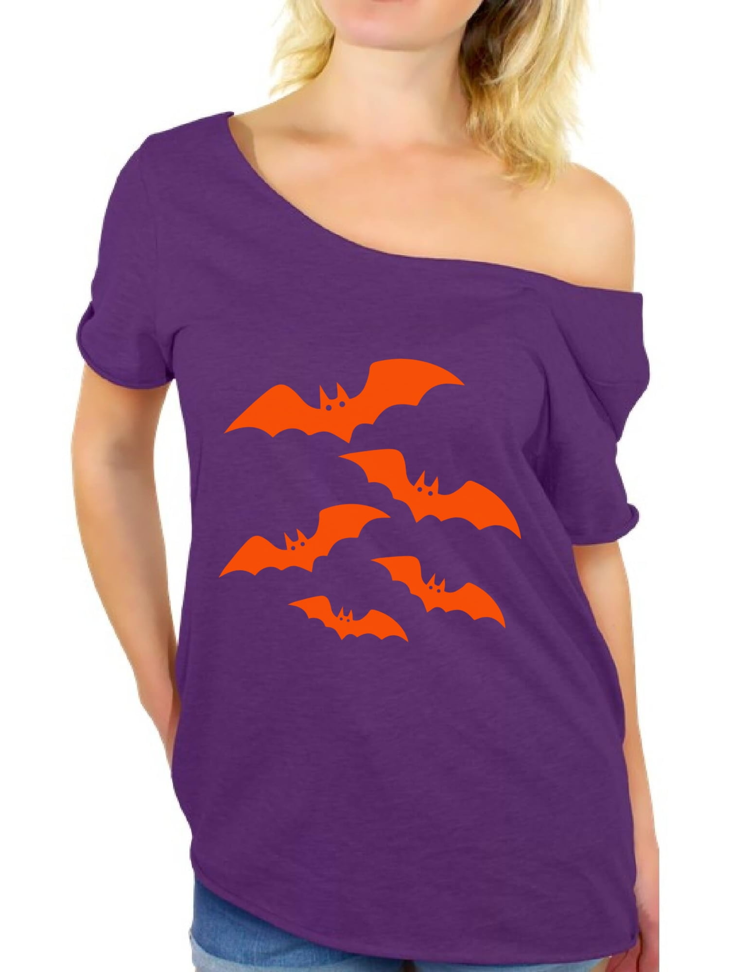 Awkward Styles Orange Bats Off Shoulder Shirt Women's Halloween Baggy ...