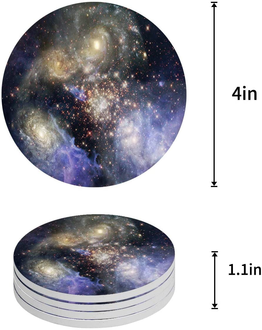 FMSHPON Galaxy Starry Sky Set of 4 Round Coaster for Drinks, Absorbent ...