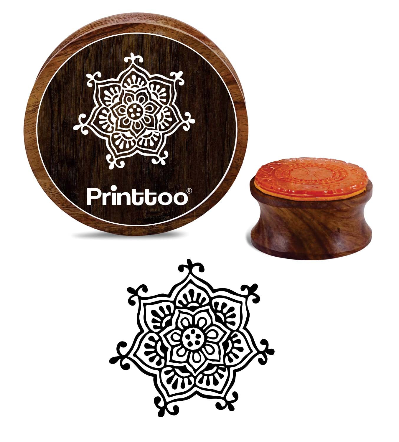 Printtoo Floral Mandala Design Round Diary Card Brown Wooden Rubber ...
