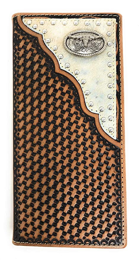 Western Men's Basketweave Genuine Leather Longhorn Long Cowhide Stud ...