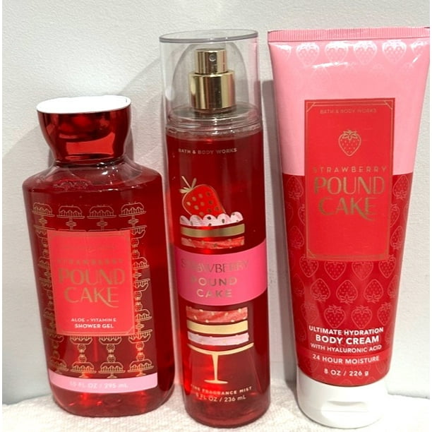 Bath & Body Works Strawberry Pound Cake Body Care Trio ( Shower Gel, Fragrance Mist, and Body ...