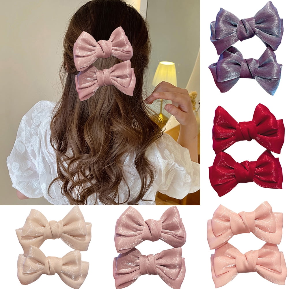 SPRING PARK 1 Pair Big Ribbon Barrette Solid Color Bow-knot Design Hair ...