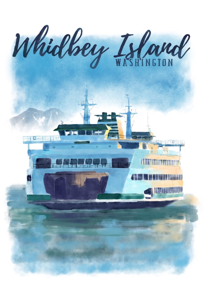 Whidbey Island, Washington, Ferry, Watercolor (36x54 Giclee Gallery Art ...