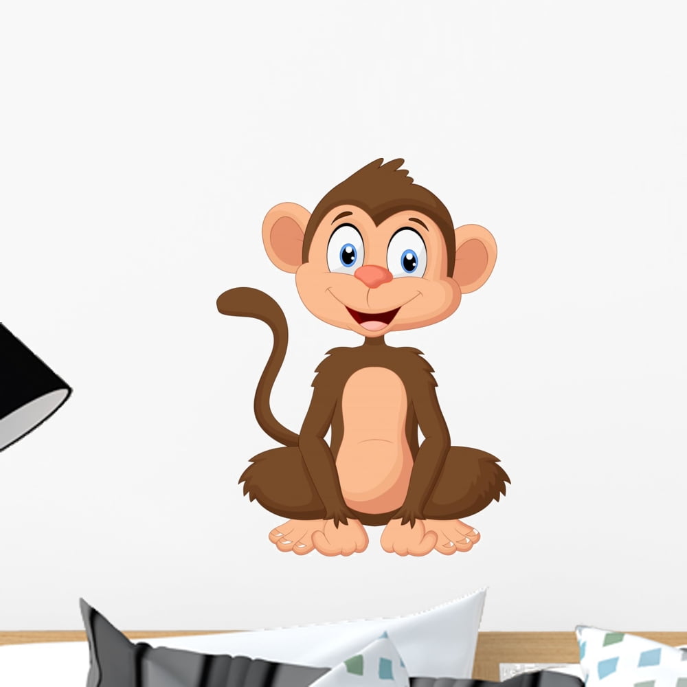 Cartoon Monkey Sitting Wall Mural by Wallmonkeys Peel and Stick Graphic ...