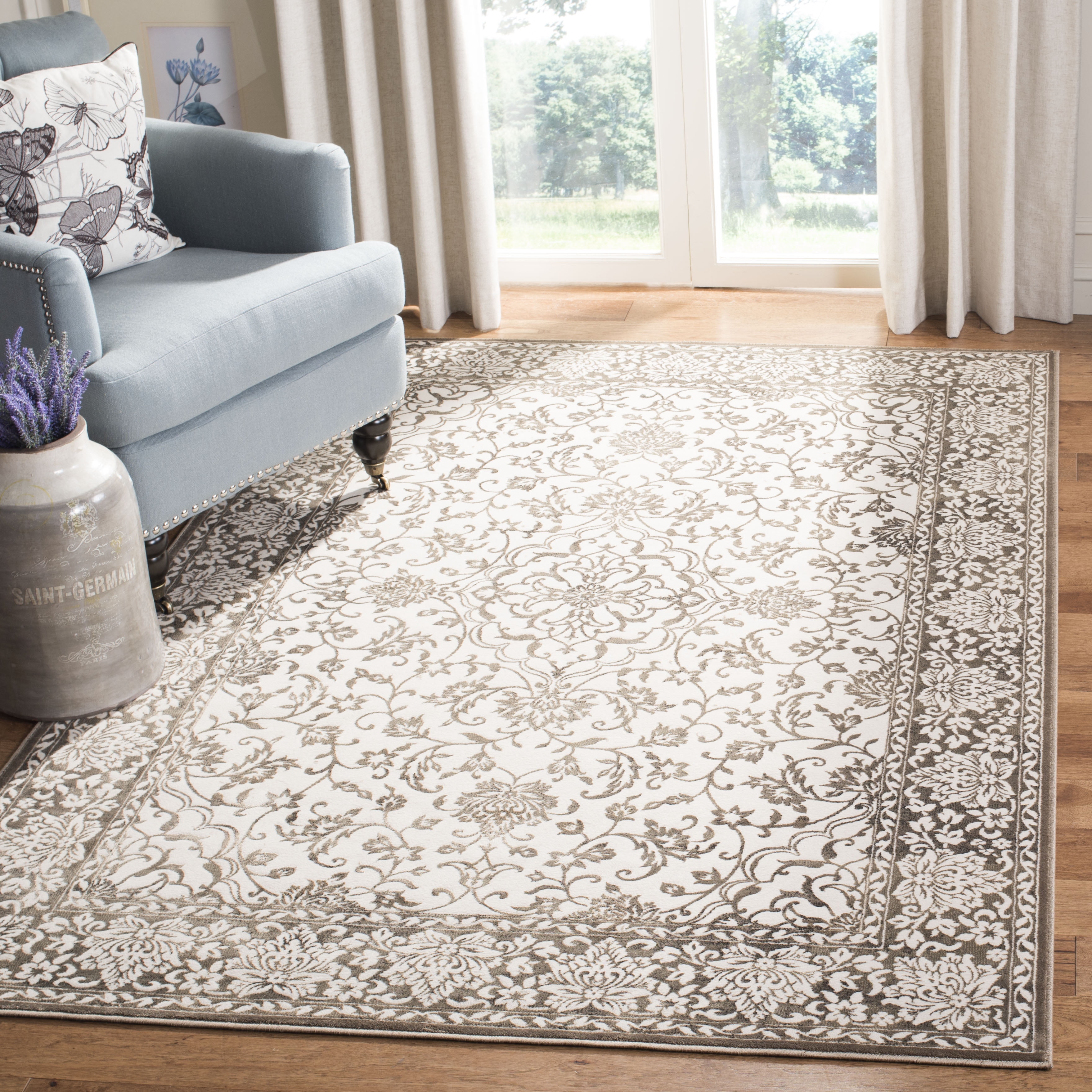 SAFAVIEH Noble Winchester Floral Bordered Area Rug, Brown/Cream, 5'1" x ...