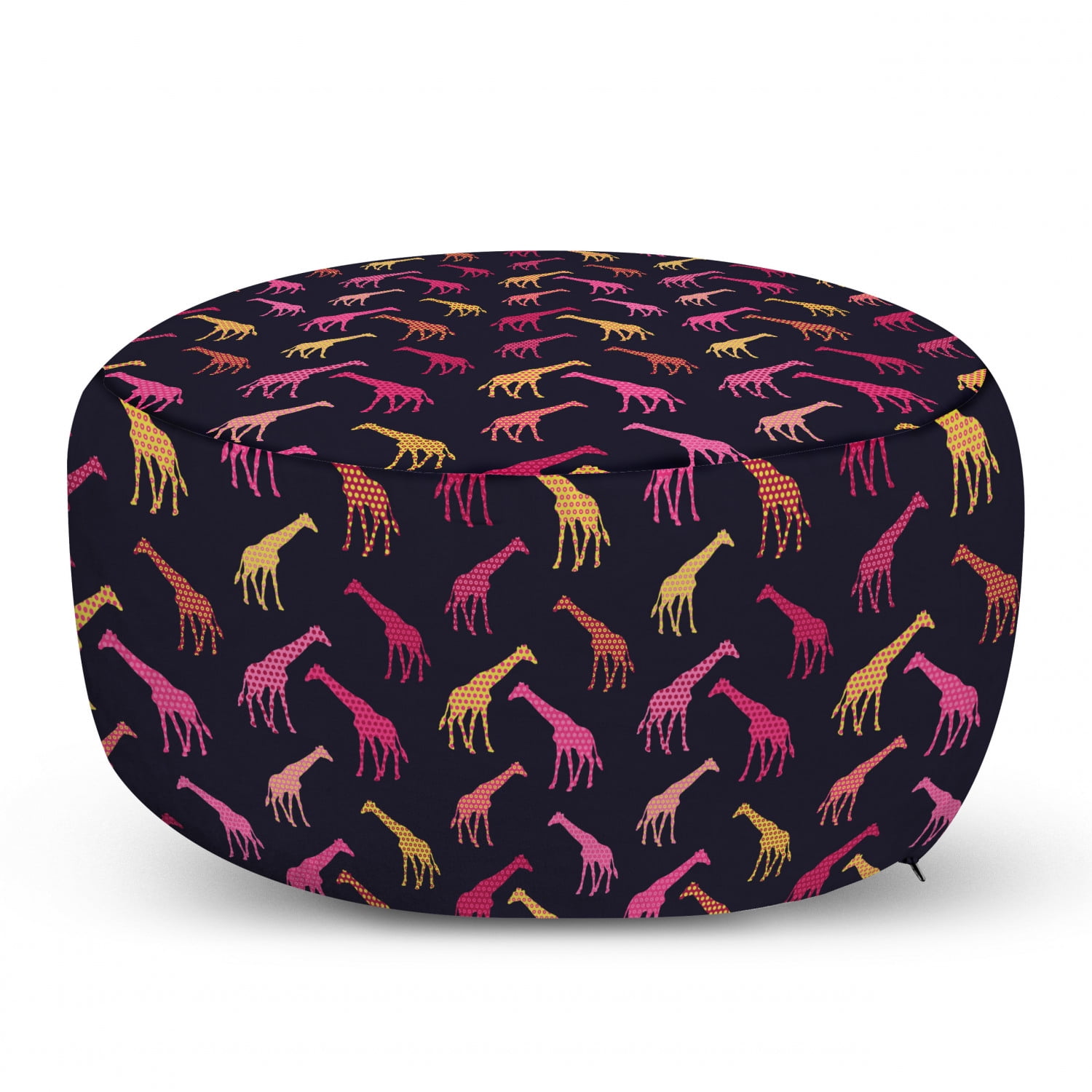 Giraffe Pouf Cover with Zipper, Dotted and Lively Colored Zoo Animal ...