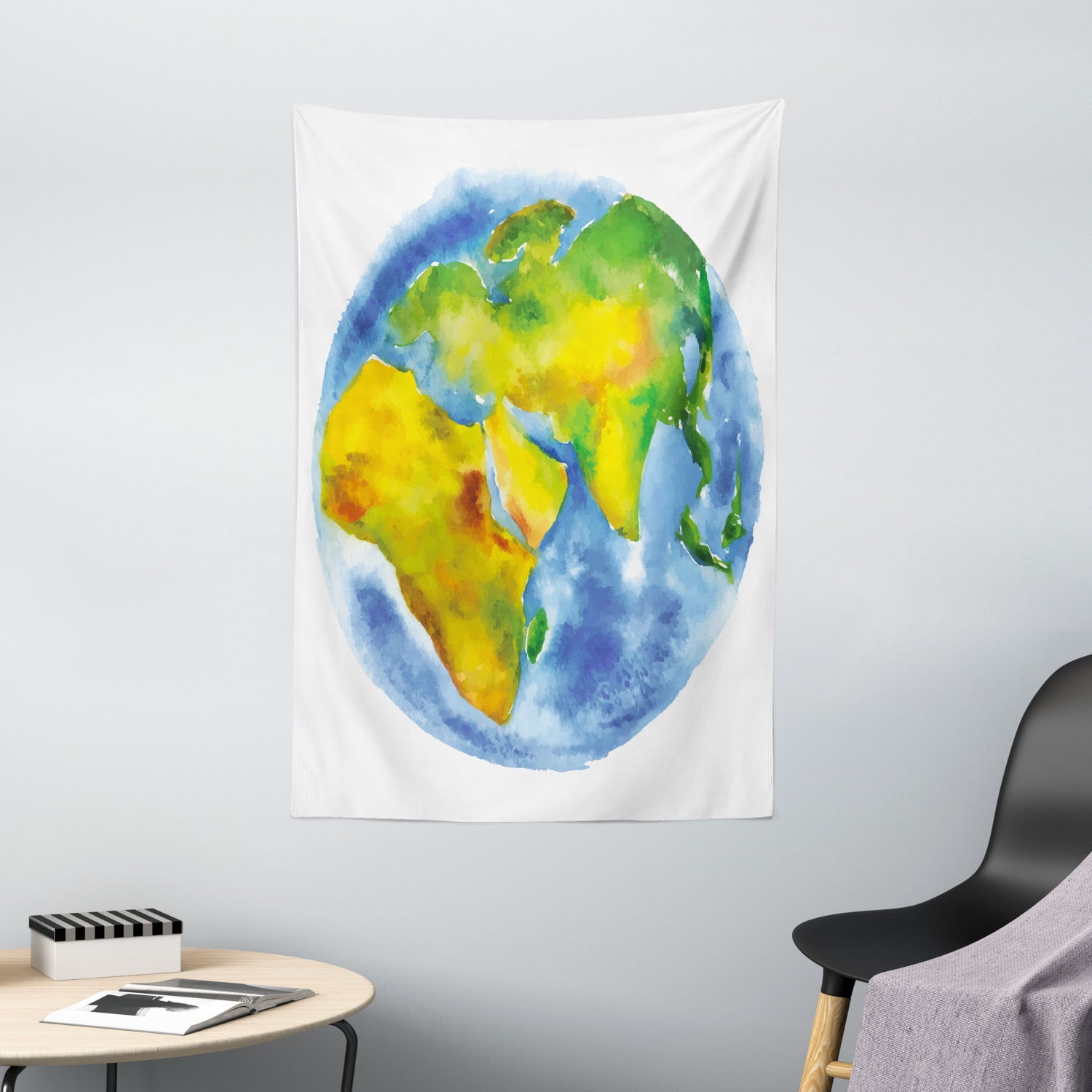Earth Tapestry, Globe Of Earth Painted in Watercolors Cartography ...