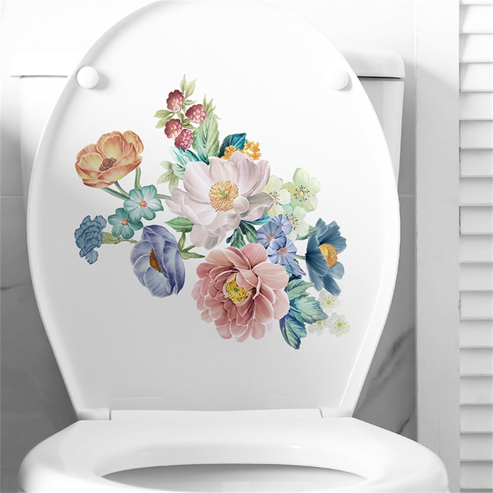 DSstyles Flower Toilet Stickers Self-adhesive Paintings Floral Toilet ...