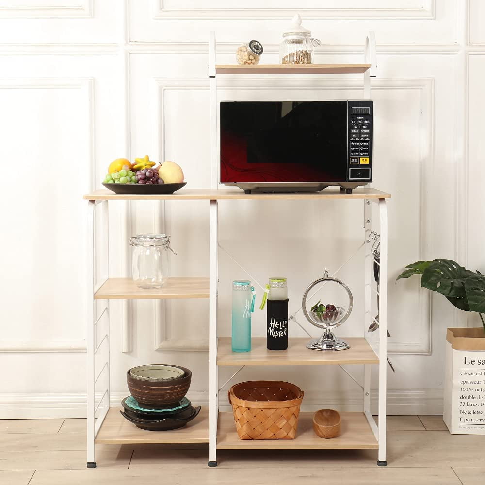 SogesPower Kitchen Stand 4-Tier Storage Shelf with Hooks Microwave Oven ...