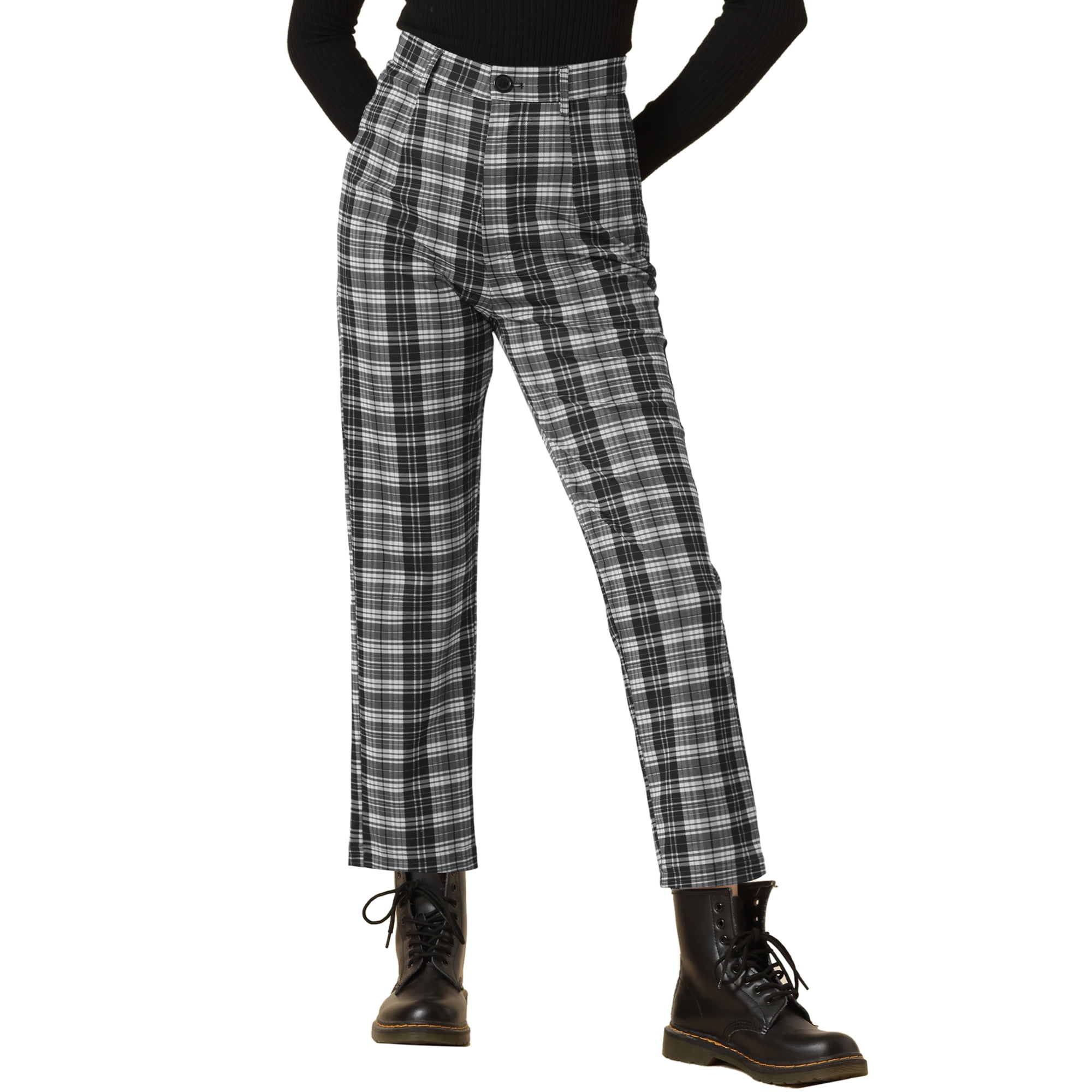 Click here for Inspire Chic Womens Plaid Cropped Trousers Button... prices